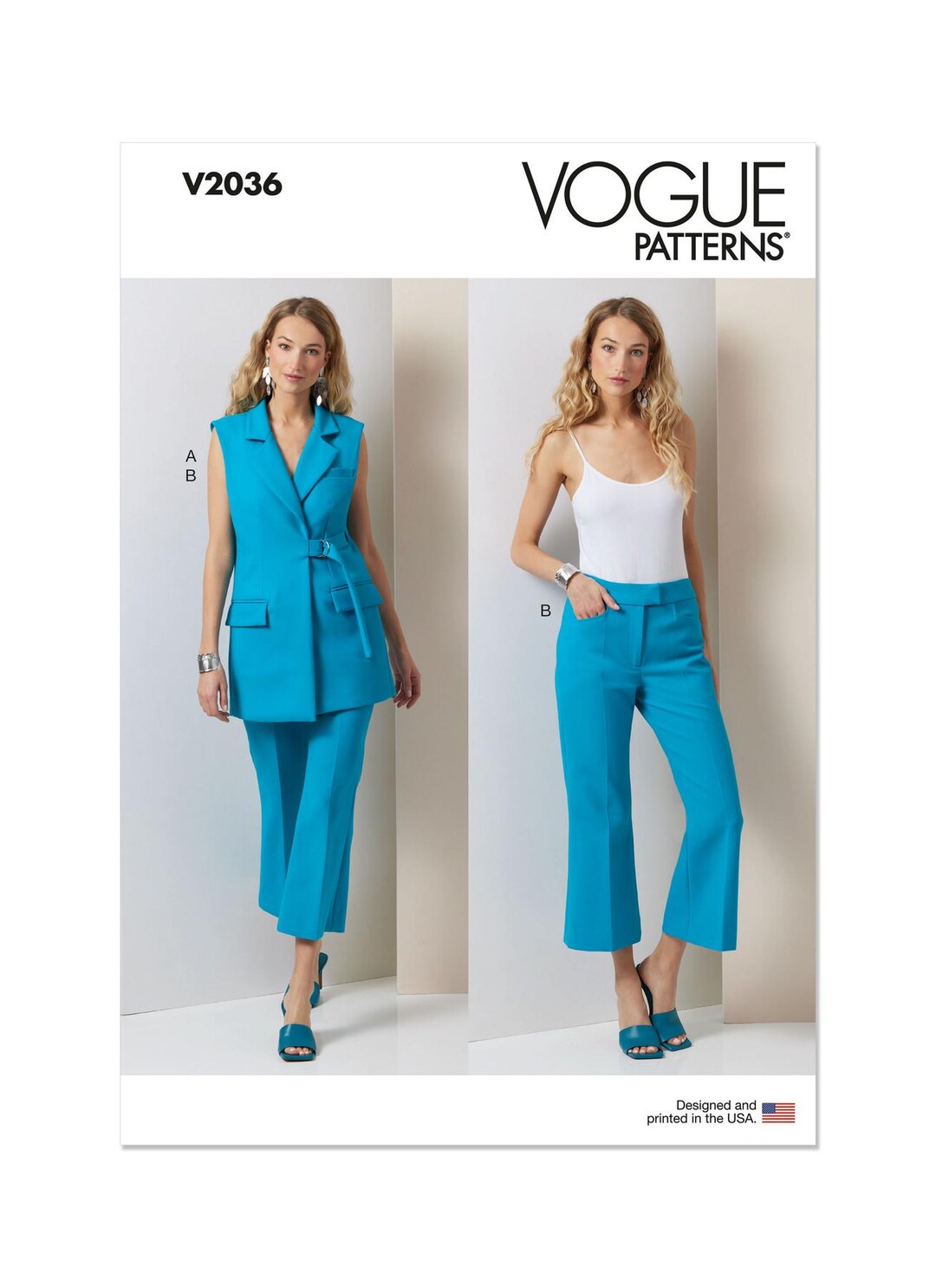 Vogue V2036 Sewing Pattern: Sleeveless Vest and Flared Pants - Etsy