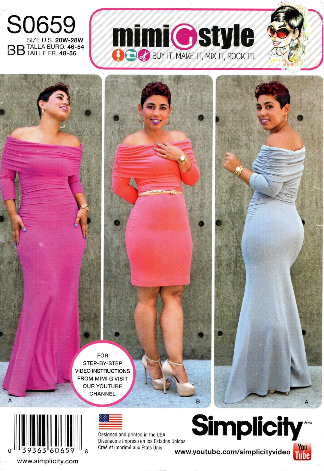 Simplicity S0659 Sewing Pattern: Mimi G Off-shoulder Dress, Size 10-28W ...