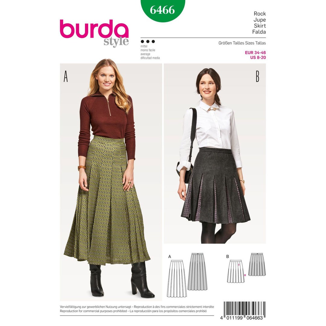 Burda Sewing Pattern 6466 Misses' Fitted Thru Hips Flared Skirt With ...
