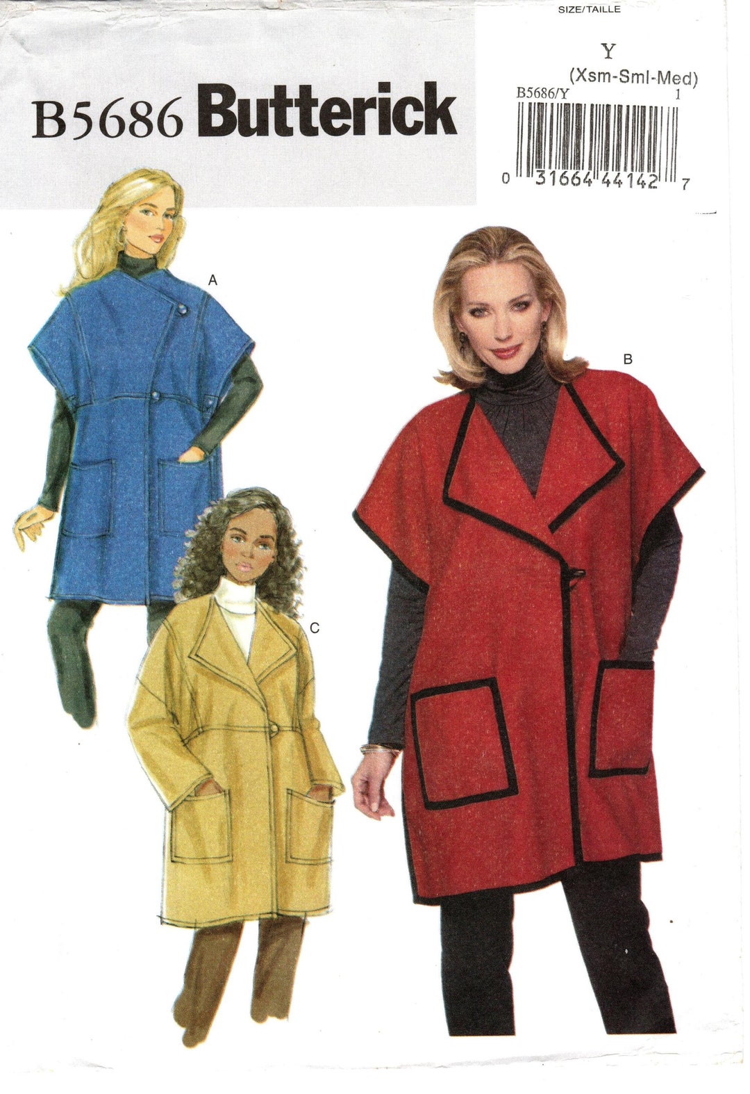 U-pick Size Butterick Pattern B5686 Misses' Very Loose-fitting Cape and ...