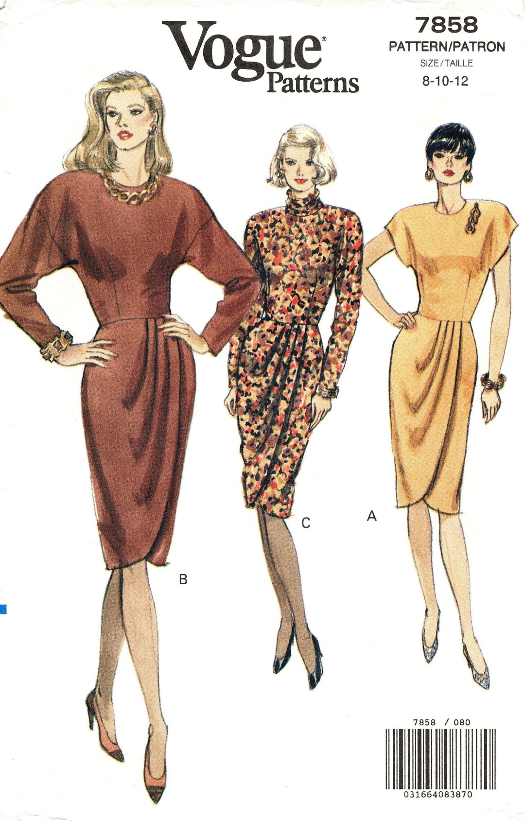 Sz 8/10/12 - 90s Vogue Dress Pattern 7858 - Misses' Dress With Dropped ...