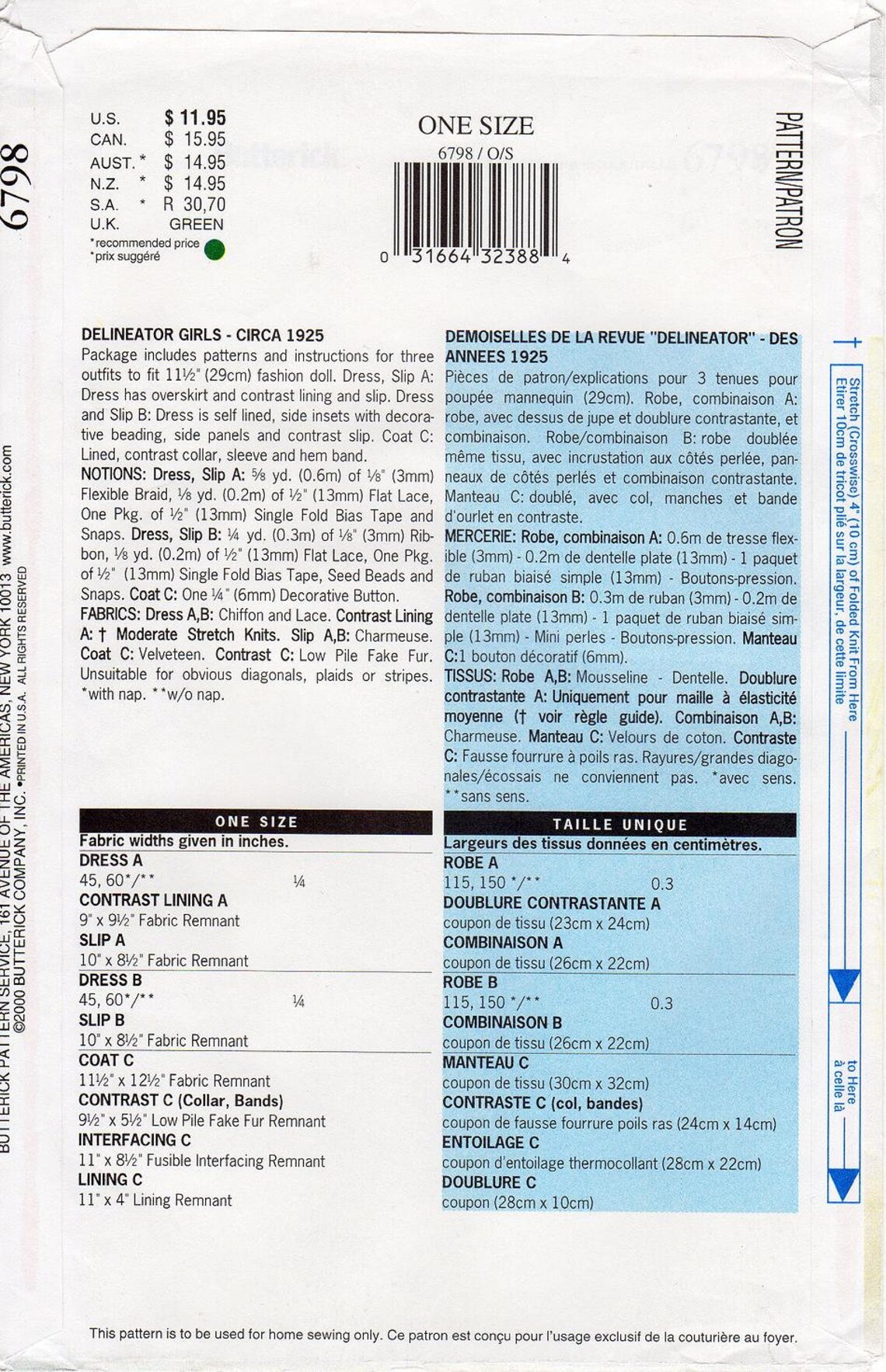 Butterick Sewing Pattern 6798 the Delineator Girls Circa 1925 Doll ...