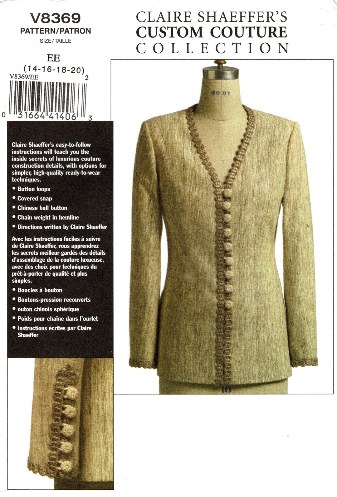 Pick Your Size - Vogue Jacket Pattern V8369 by CLAIRE SHAEFFER - Misses ...