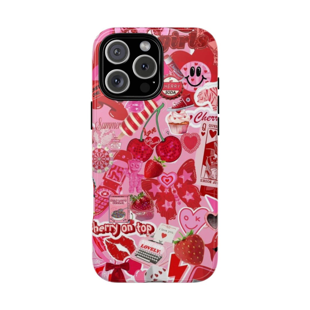 Kawaii Strawberry Cherry Collage Phone Case | Tough Cases - Etsy
