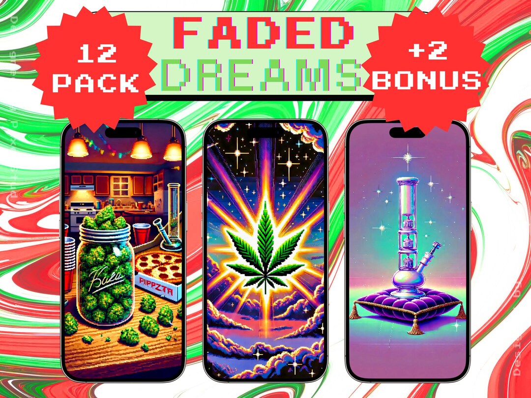 Stoner iPhone Wallpapers Pixel Marijunana Art – 12-pack Weed Cannabis ...