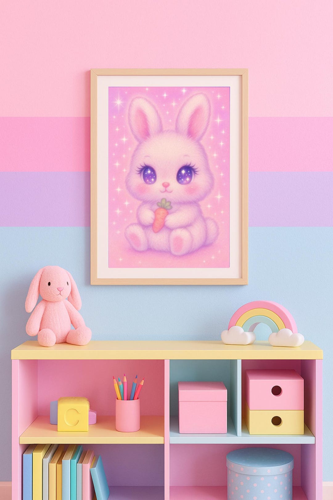 Kawaii Bunny Wall Art Printable | Pink Cute Dreamy Rabbit Digital ...