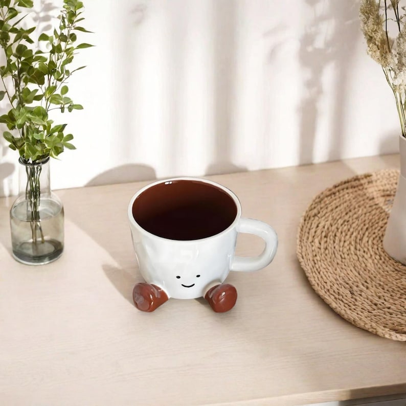 Ceramic Mug Cute 3D Feet & Smiley Face Perfect for Milk, Coffee, or ...