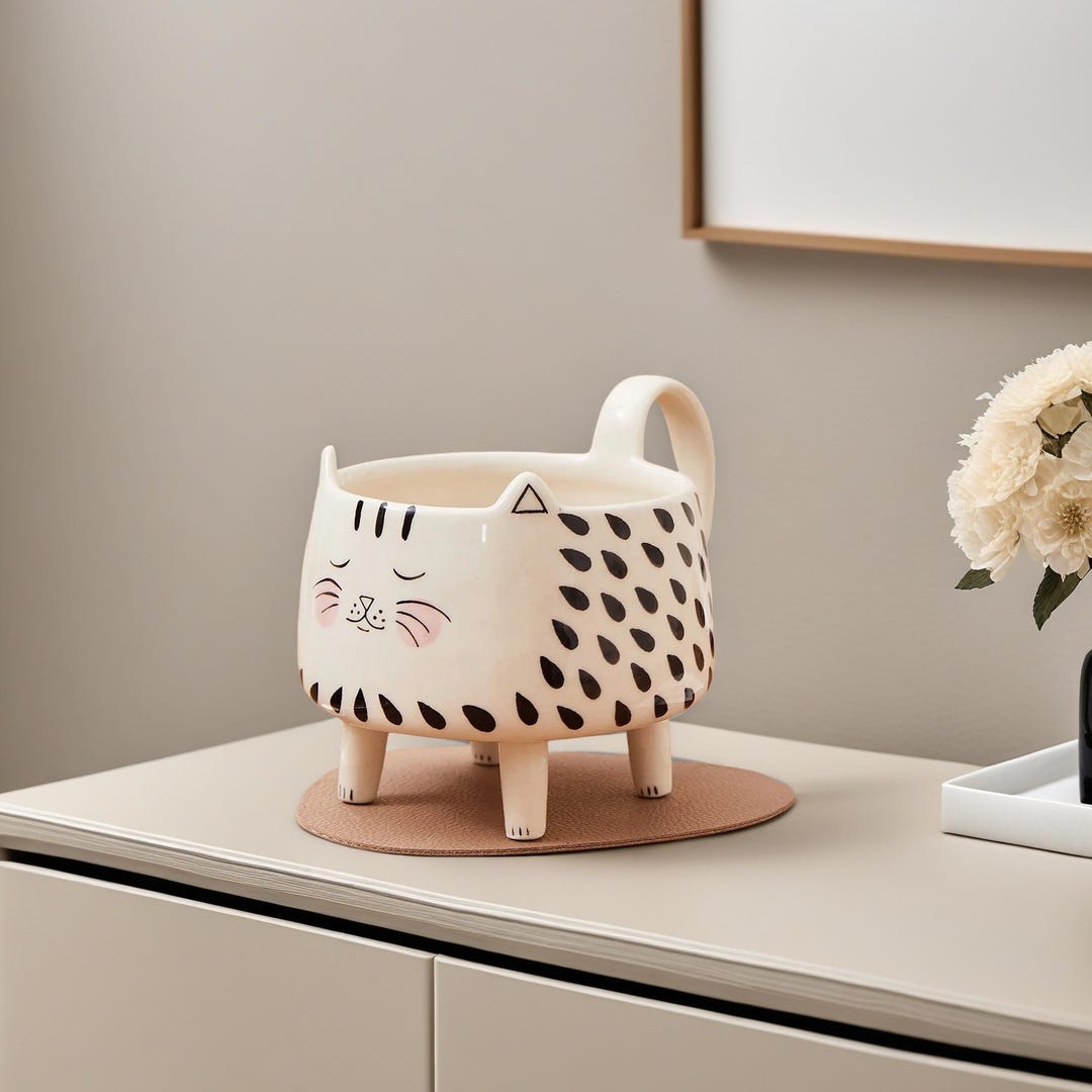 Cute Cat Coffee Mug With Four Legs for Women Girls Cute Ceramic Meow ...
