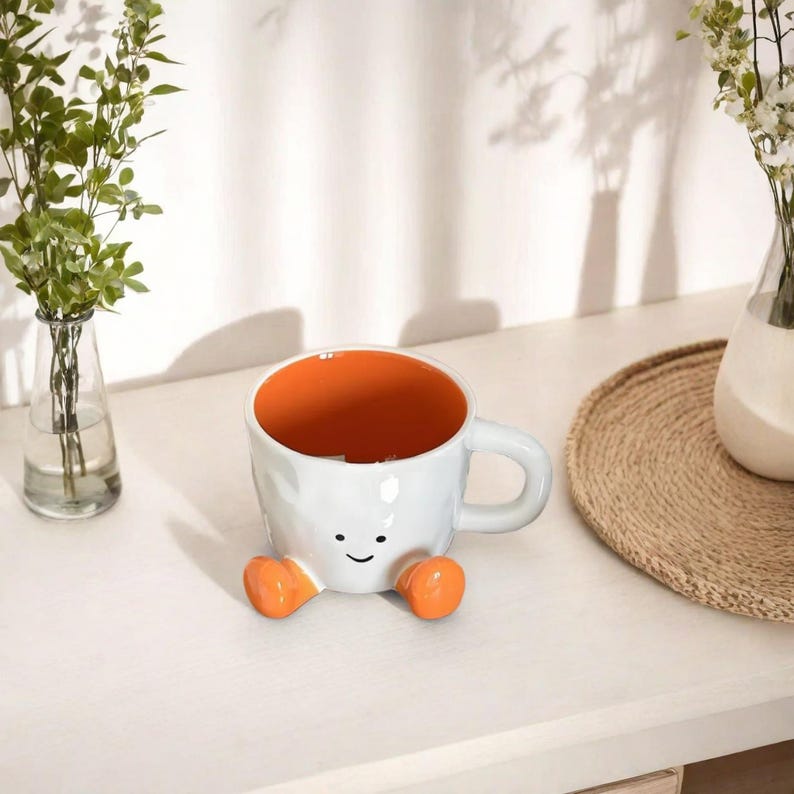Ceramic Mug Cute 3D Feet & Smiley Face Perfect for Milk, Coffee, or ...