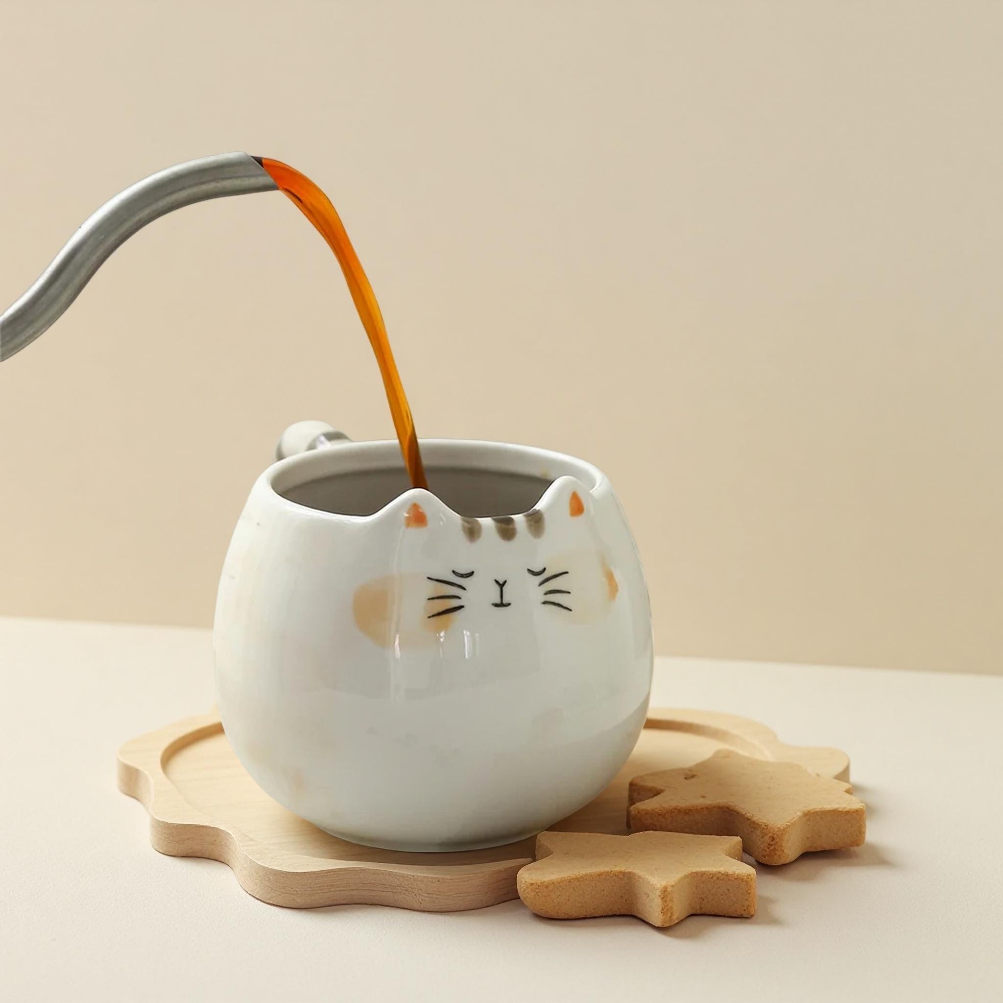 Cute Cat Shaped Ceramic Mug Hand-painted Large Capacity Coffee Cup for ...