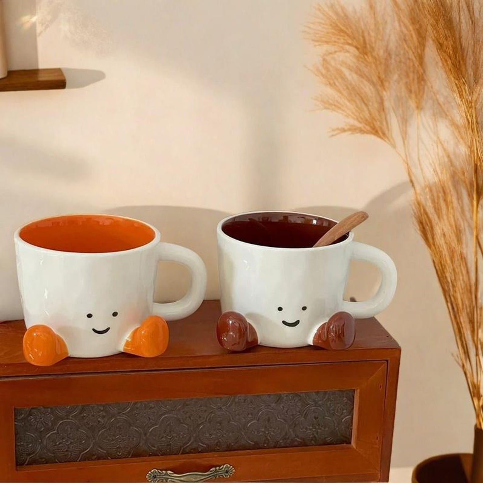 Ceramic Mug Cute 3D Feet & Smiley Face Perfect for Milk, Coffee, or ...