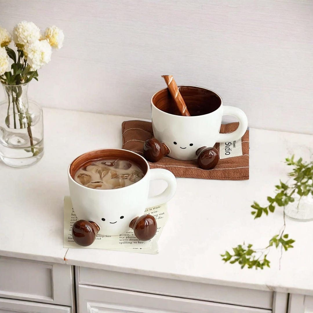 Ceramic Mug Cute 3D Feet & Smiley Face Perfect for Milk, Coffee, or ...