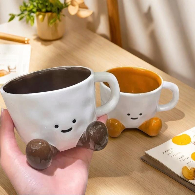Ceramic Mug Cute 3D Feet & Smiley Face Perfect for Milk, Coffee, or ...