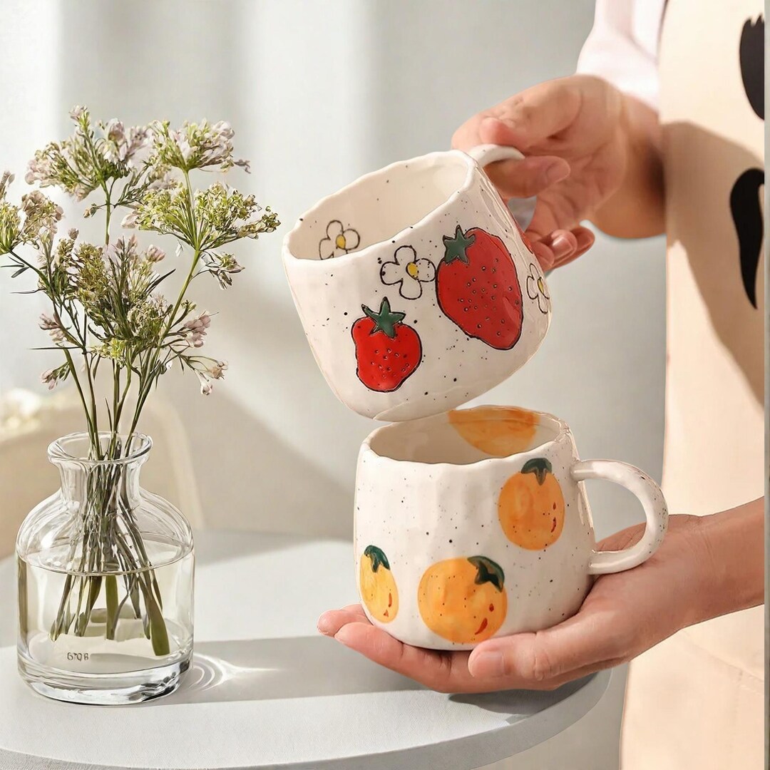 Ceramic Mug Glazed Surface Cartoon Fruit Doodle Children Mugs Coffee ...