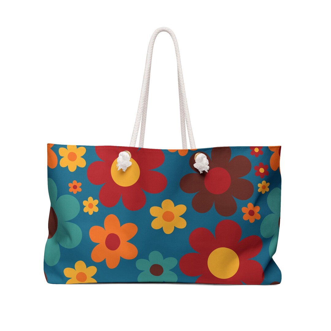 Retro Floral Weekender Bag - Big and Bold Daisy Pattern, Perfect for ...