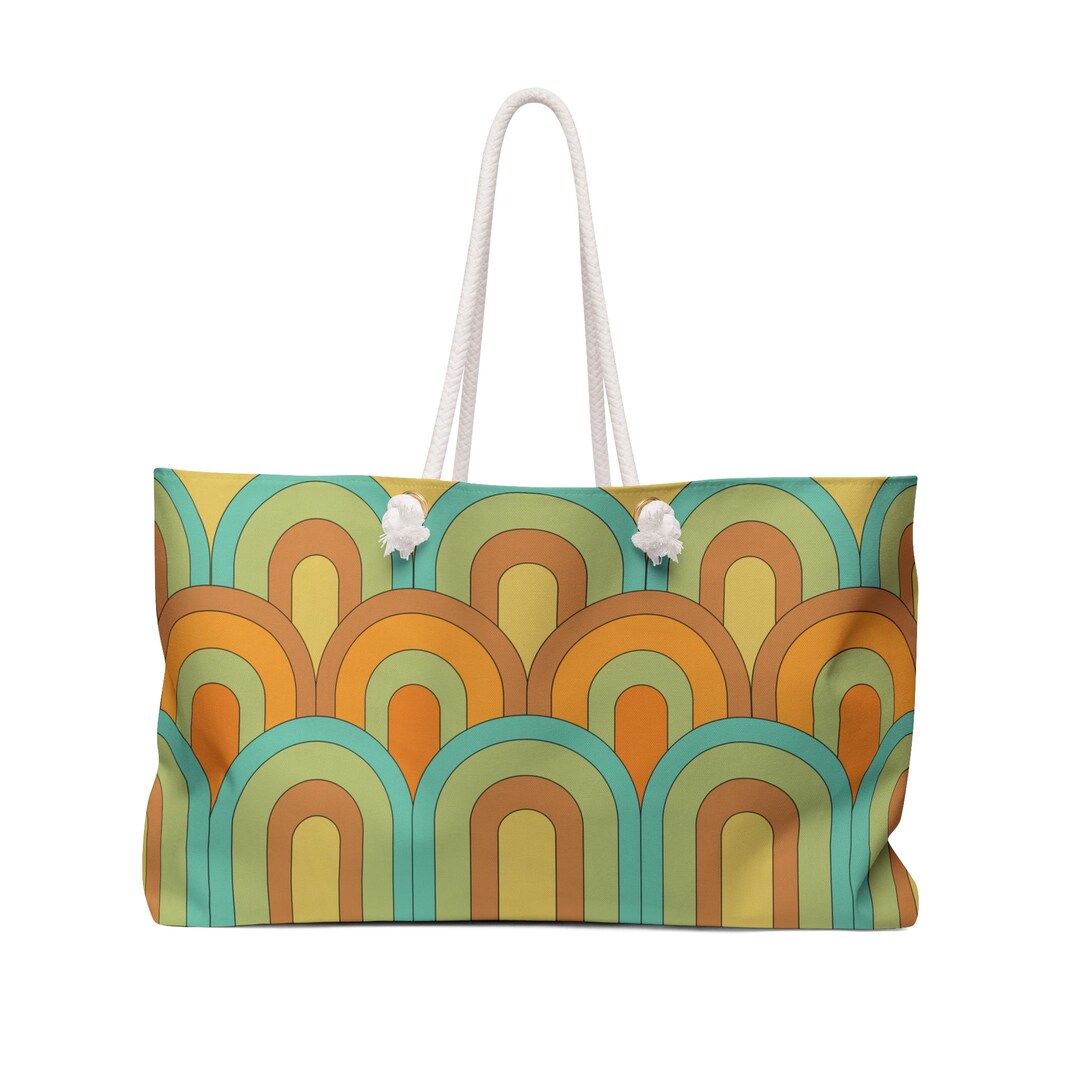 Retro Weekender Bag, Groovy 70s Rainbow Print, Vibrant Colors, 70s ...