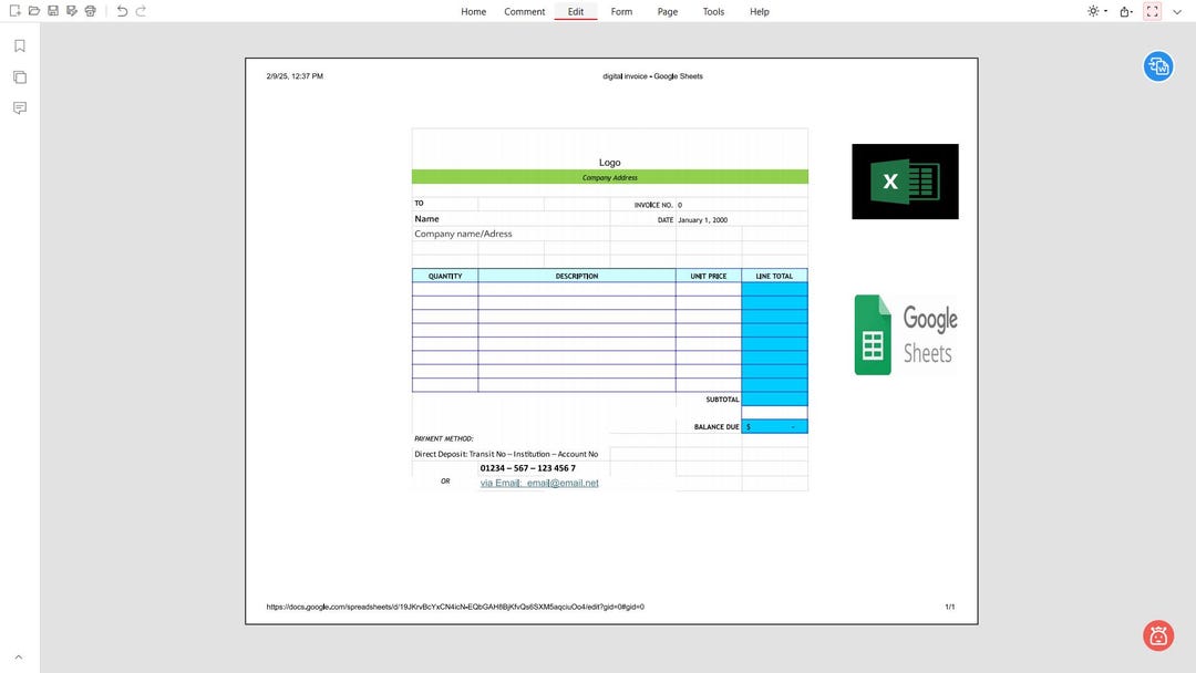 Invoice, Digital Invoice, Invoice Template With Formula, Digital ...