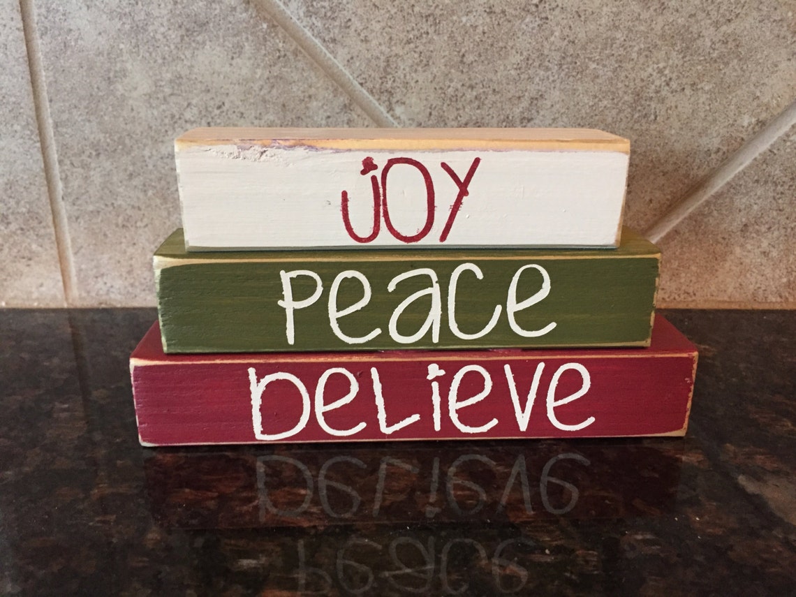 Joy Peace Believe Christmas Wood Blocks- Mini Stacker - Etsy