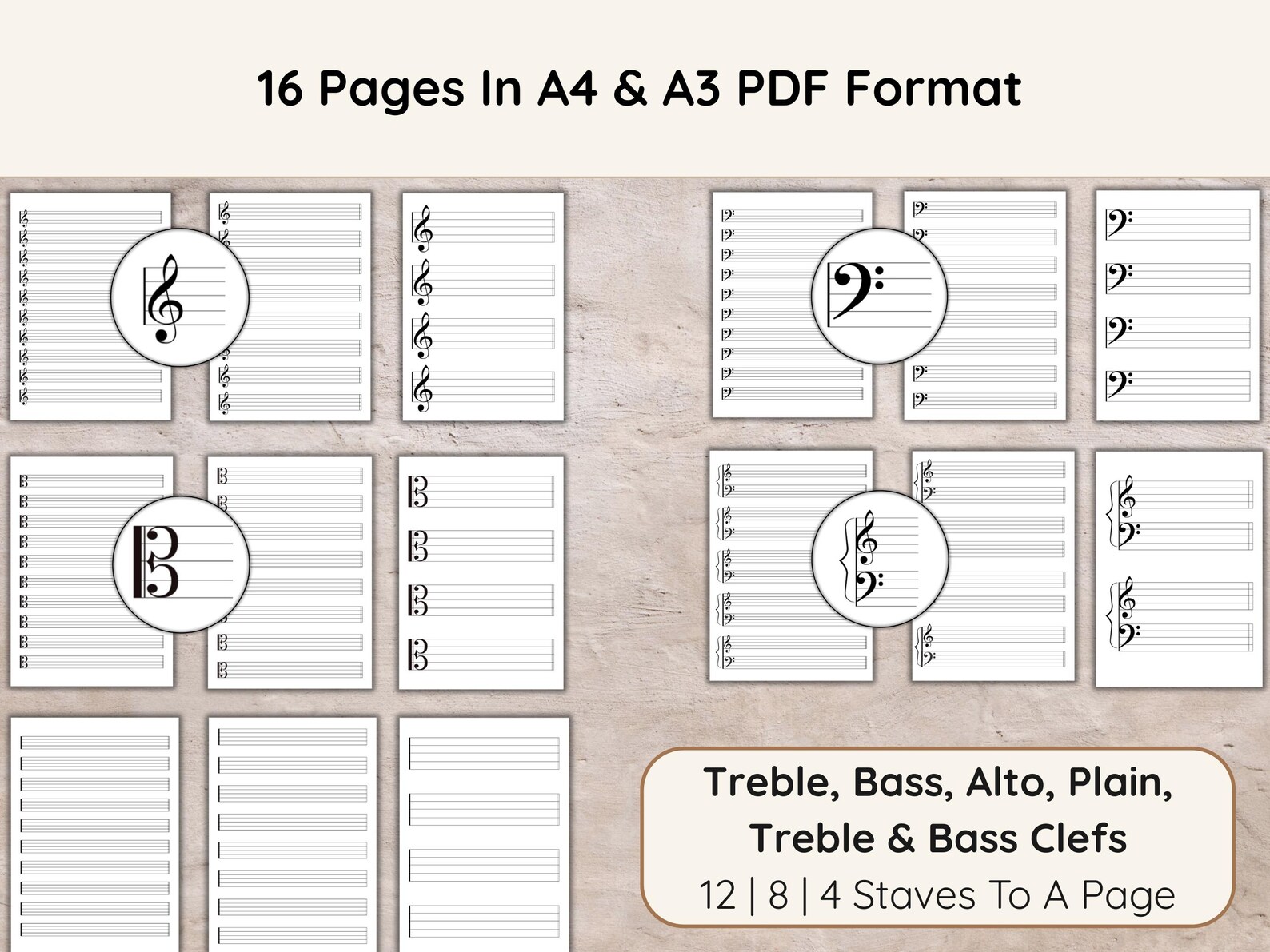 Printable Sheet Music Manuscript Paper: Blank 10 Stave (A4 PDF) - Etsy