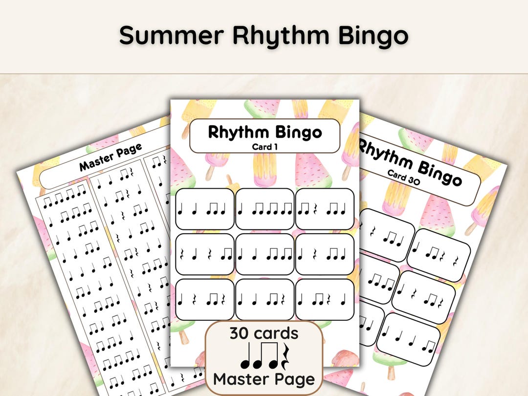 Summer Music Rhythm Bingo: Classroom Game With Quarter Notes (PDF ...