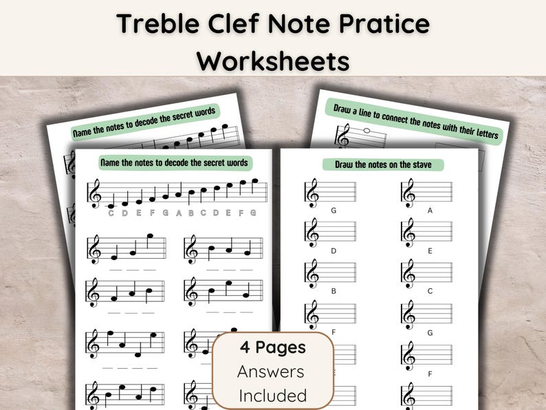 Treble Clef Worksheets: Music Theory Note Recognition (PDF Pattern) - Etsy