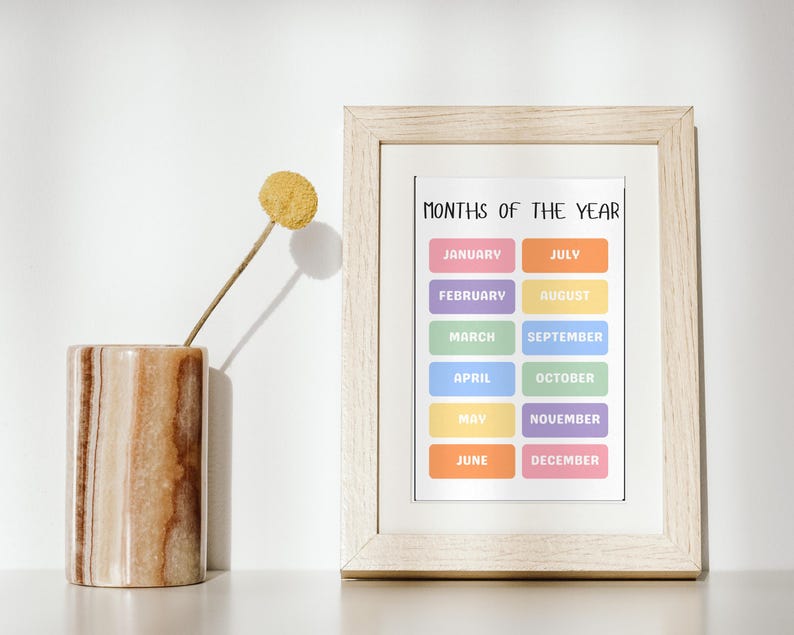 Pastel Rainbow Months of the Year Poster, Playroom Classroom Decor ...