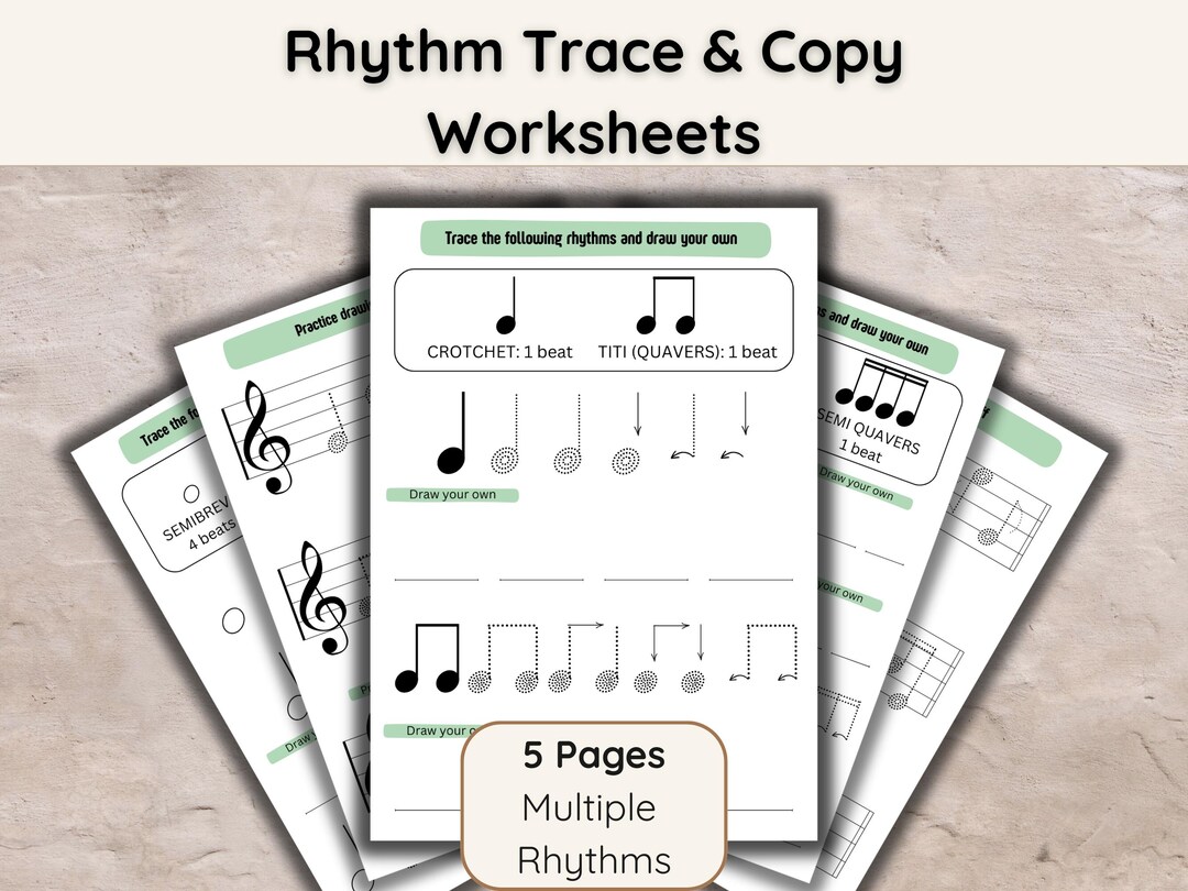 Music Rhythm Trace Worksheets, Music Theory Worksheets, Rhythm Practice ...