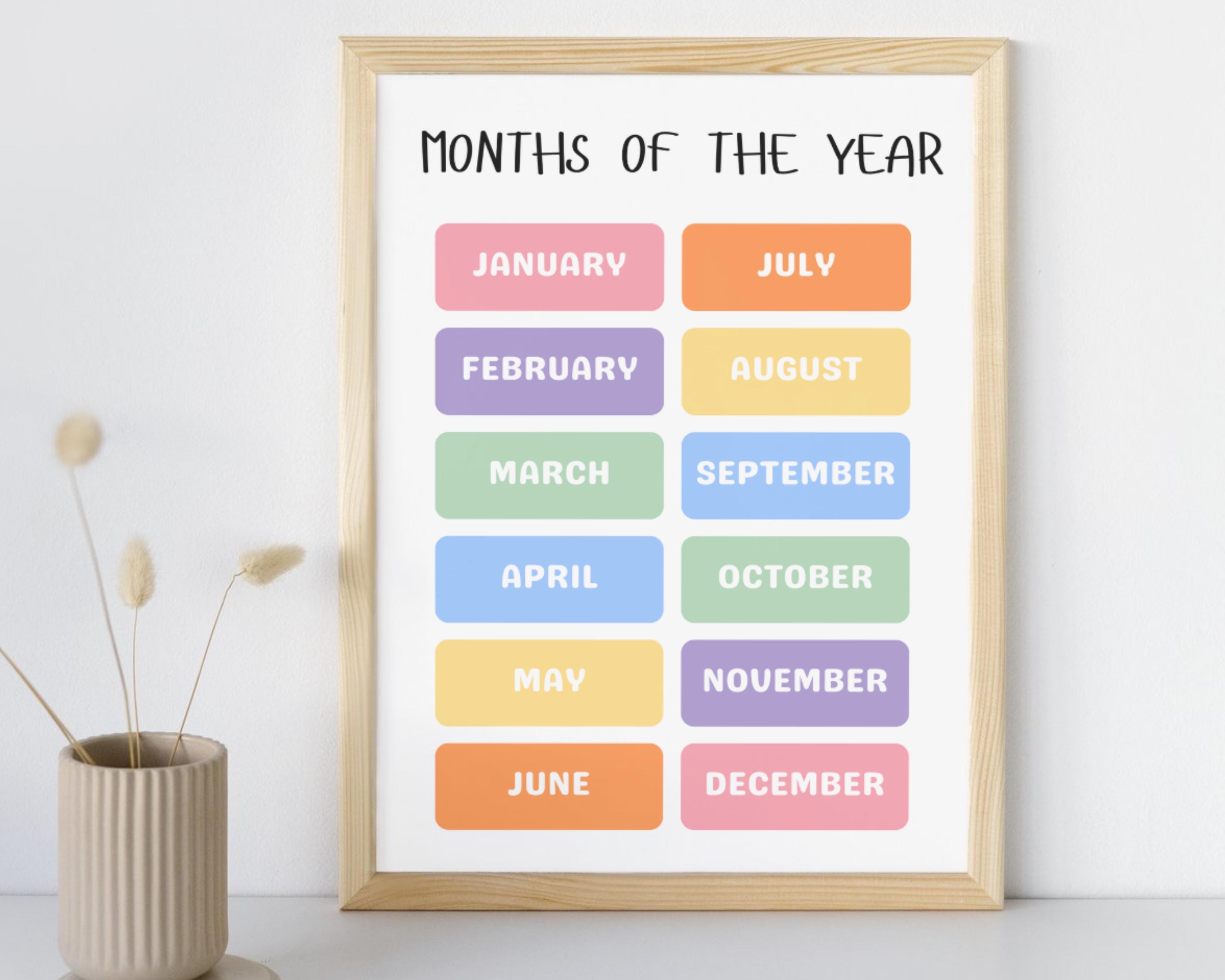 Pastel Rainbow Months of the Year Poster, Playroom Classroom Decor ...