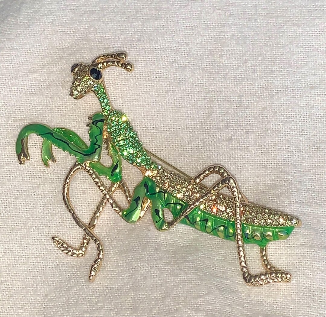 Ex Large Rhinestone & Enamel Insect - Praying Mantis Brooch / Statement ...