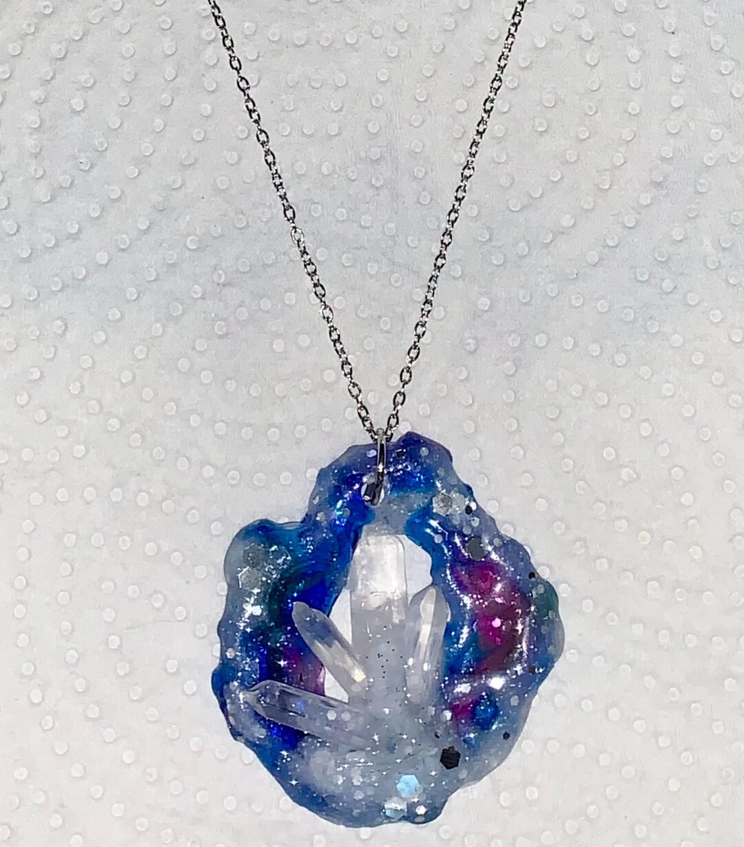 Handmade Resin & Real Crystals Geode Style Necklace - Cosmic Crystals ...