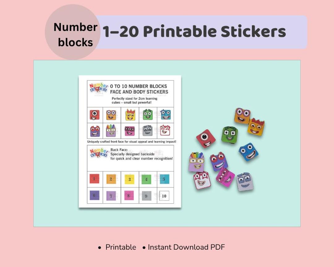 Numberblocks 1-20 Faces Stickers | 2cm Cube Math Printable | Instant ...