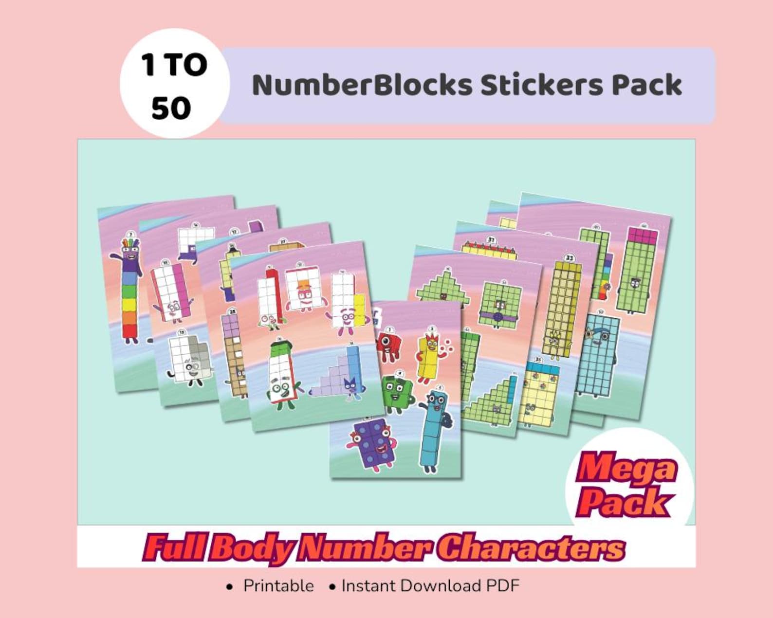 Numberblocks 1-50 Stickers | Printable Body Character Sticker Pack ...