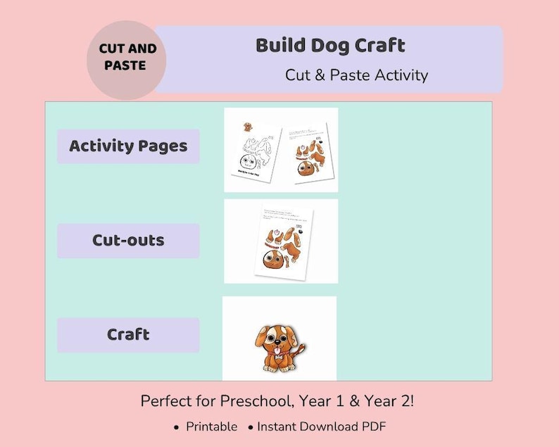 Puppy Paper Craft Printable | Dog Cut and Paste Activity for Kids | DIY ...
