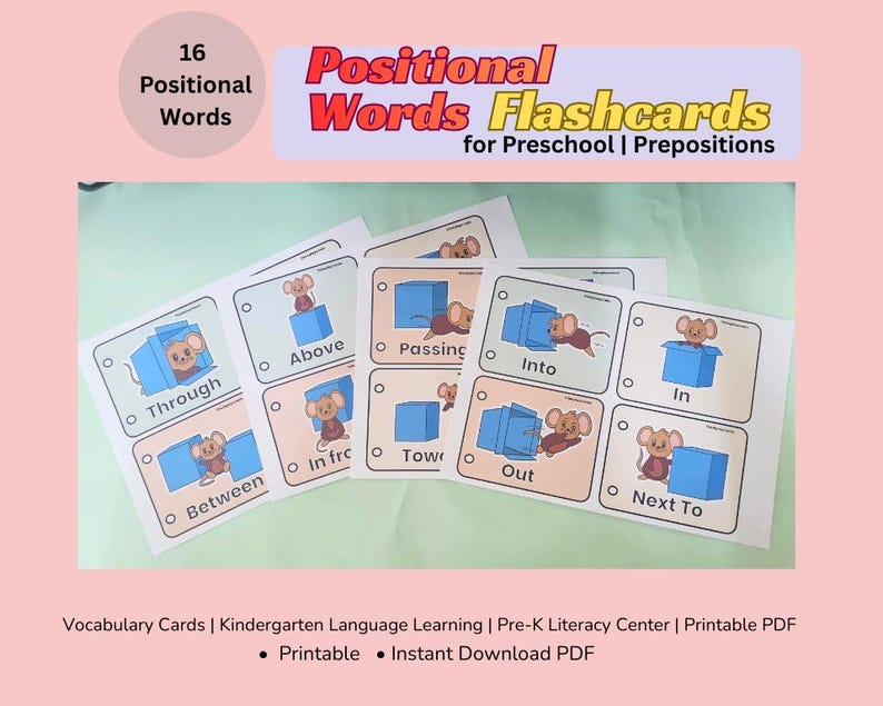 Prepositions & Positional Words Flashcards | Preschool Vocabulary Cards ...