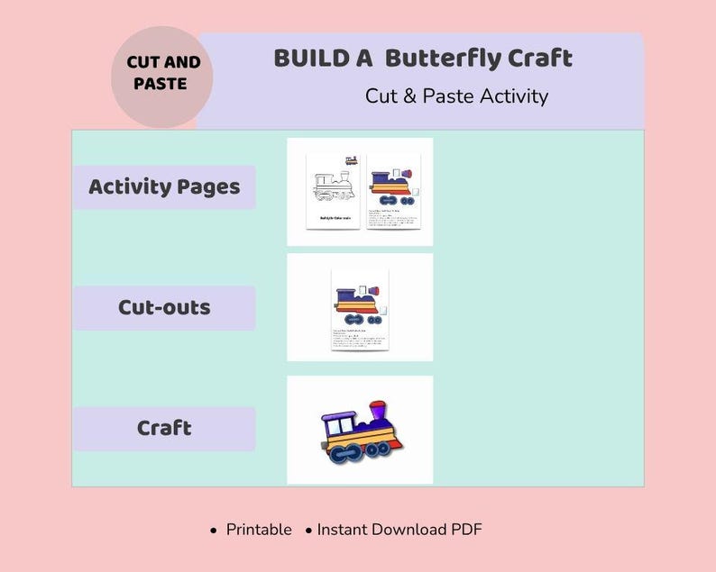 Printable Train Craft for Kids | Color, Cut & Paste Transportation ...