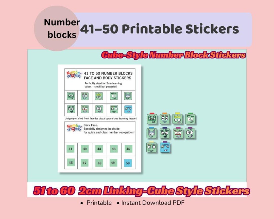 Numberblocks 41-60 Stickers for 2cm Cubes | Math Printable PDF & JPEG ...