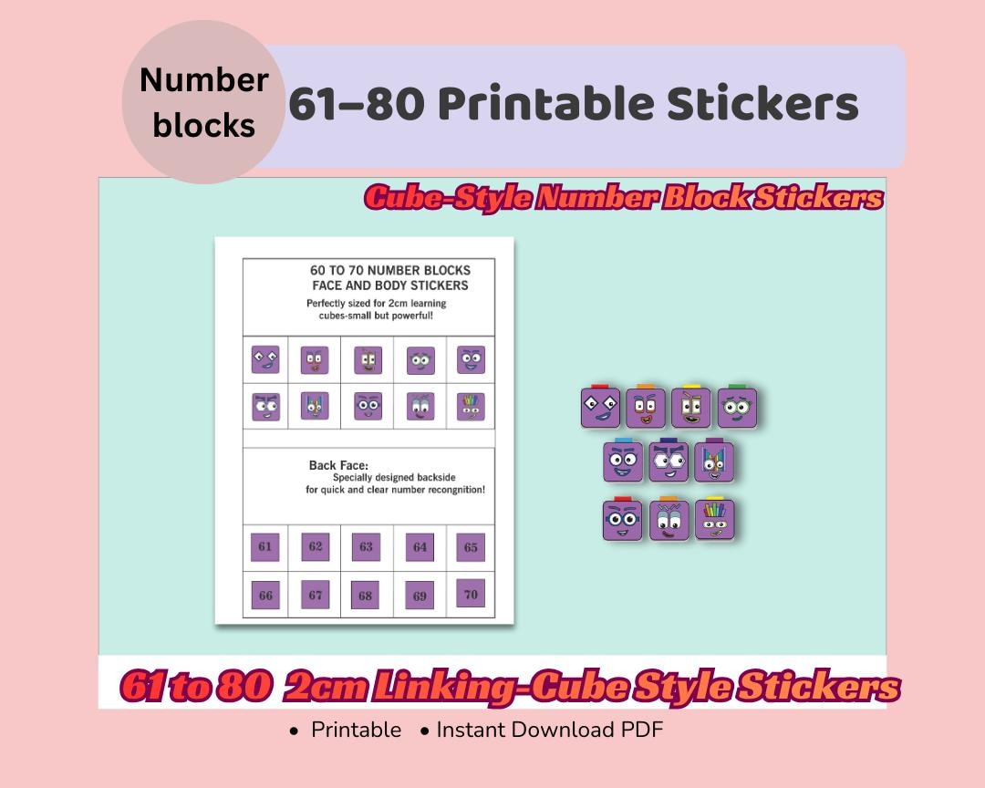 Numberblocks 60 to 80 Linking Cube Stickers (2cm) | Math Counting ...