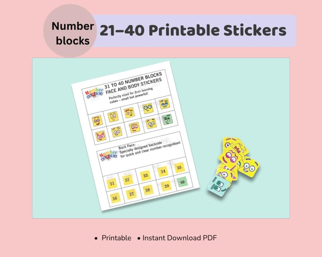 Numberblocks 21-40 Body Stickers | A4 Sticker Printable | Instant ...