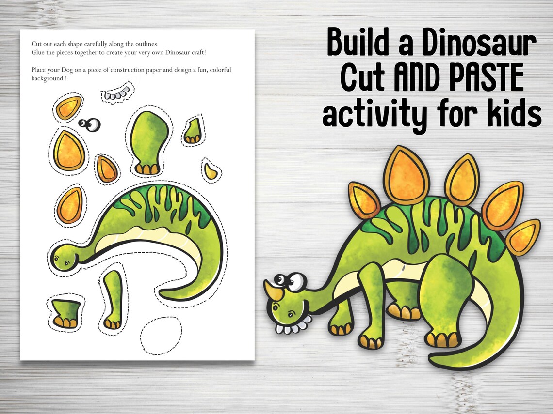 Build a Dinosaur Cut AND PASTE Activity for Kids. Craft Template, Build ...