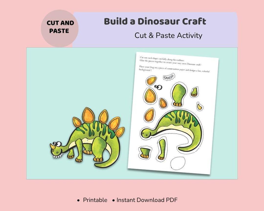 Printable Dinosaur Craft for Kids | Cut and Paste Activity | DIY ...