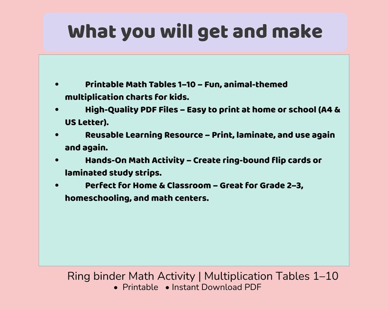 Multiplication Tables 1–10 | Math Tables Printable for Kids | Animal ...