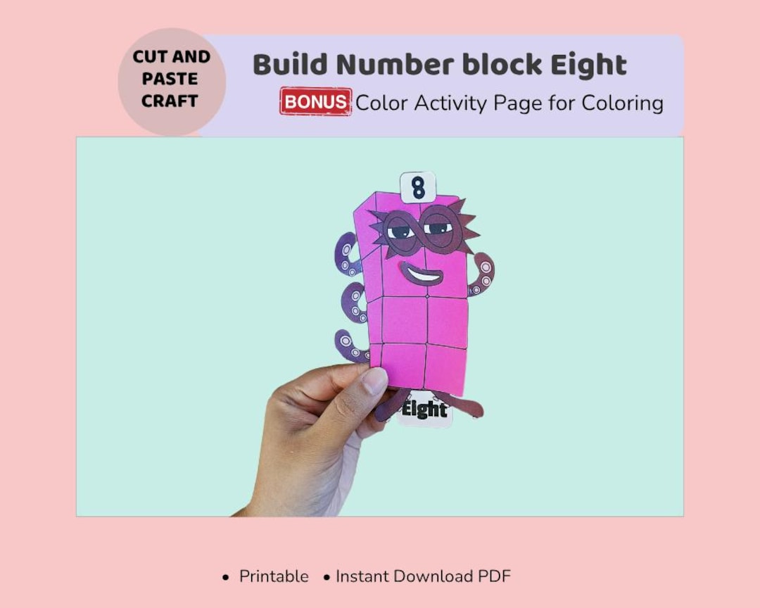 Numberblock 8 Craft Activity | Cut and Paste Math Printable | Preschool ...