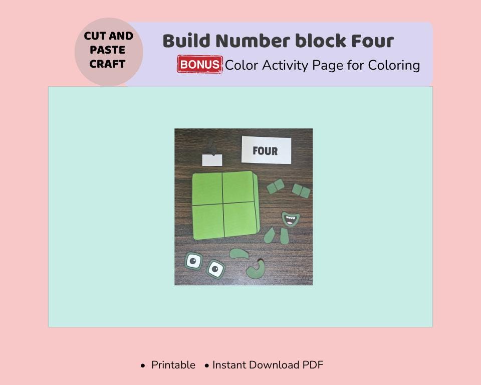 Numberblock 4 Craft Activity | Cut & Paste Math Printable | Preschool ...