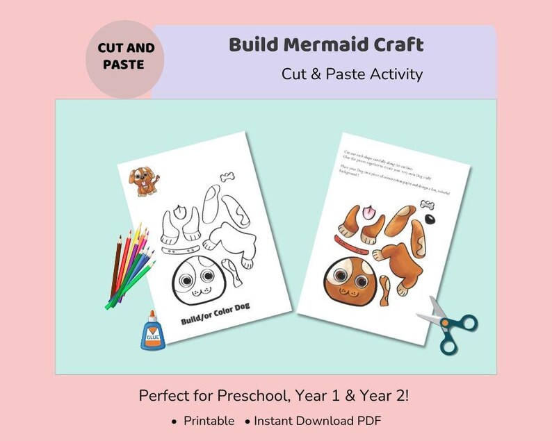 Puppy Paper Craft Printable | Dog Cut and Paste Activity for Kids | DIY ...