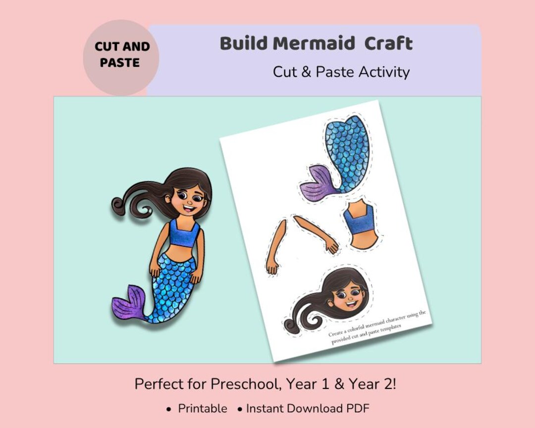 Printable Mermaid Craft for Kids | Cut & Paste Ocean-themed Activity ...