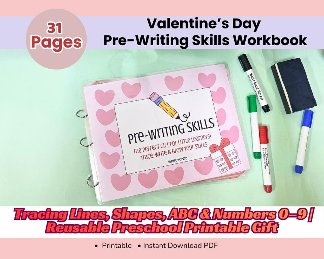 Valentine’s Day Pre-writing Skills Workbook | Tracing Lines, Shapes ...