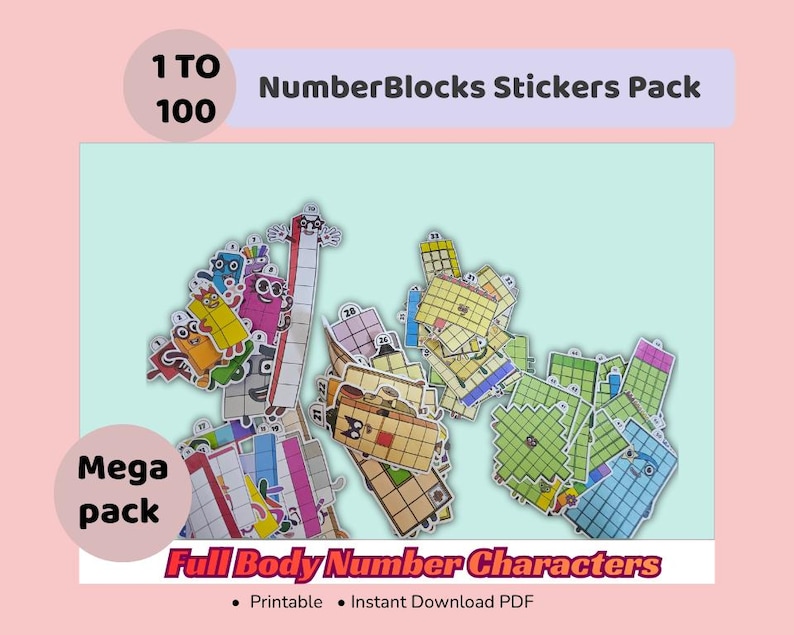 Number Blocks Body Stickers 1 to 100 | Big Stickers on A4 Sheets ...
