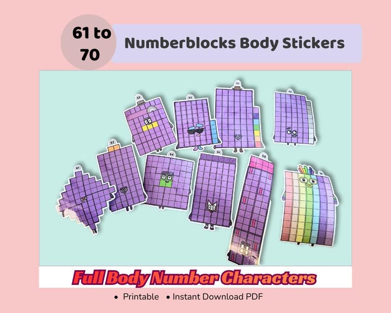 Numberblocks 61-80 Faces Stickers | 2cm Cube Math Printable | Instant ...
