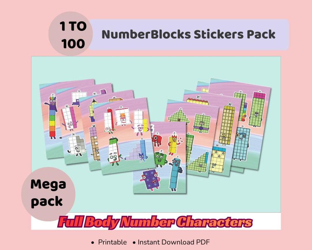 Number Blocks Body Stickers 1 to 100 | Big Stickers on A4 Sheets ...