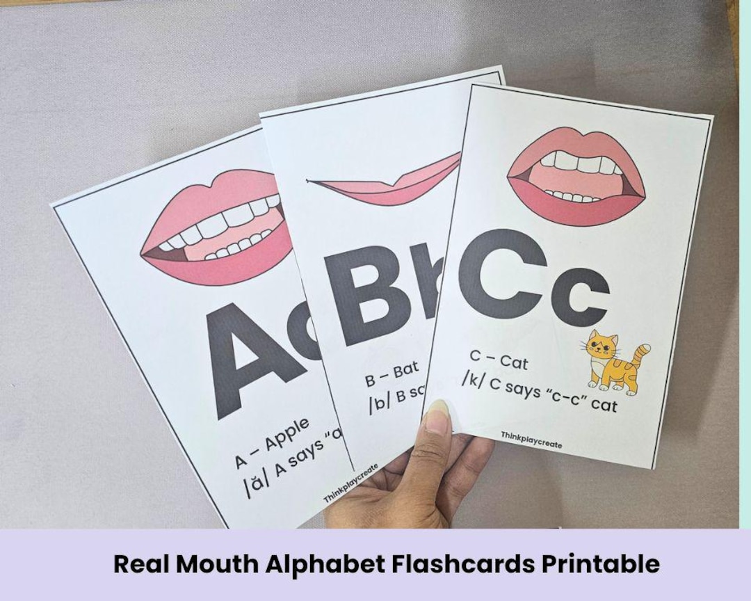 Real Mouth Alphabet Flashcards Printable, Phonics Mouth Cards A-Z ...
